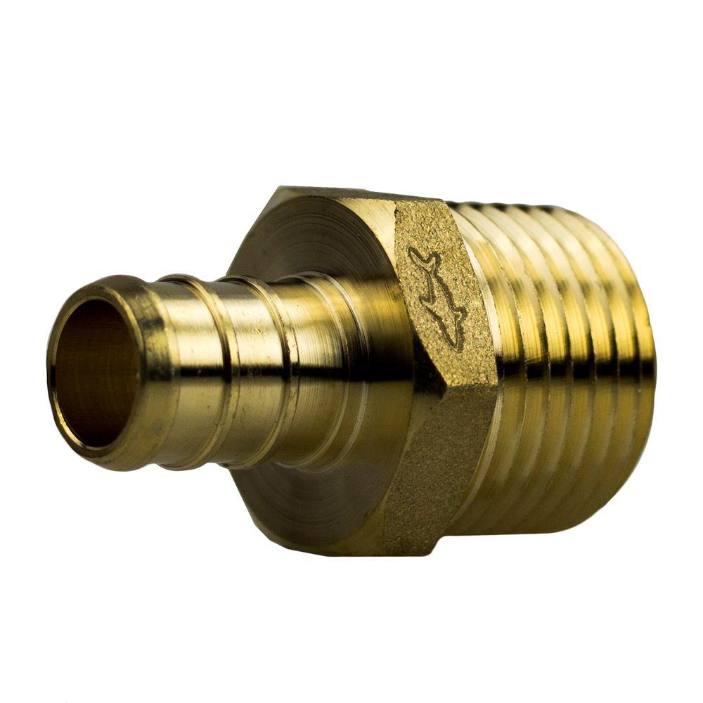 SharkBite 3/8 in. Brass PEX Barb x 1/2 in. Male Pipe Thread Adapter ...