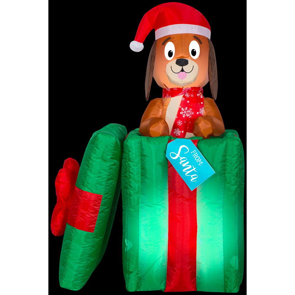 Gemmy 5 ft. Animated Airblown-Pop Up Puppy in Present Scene-MD ...