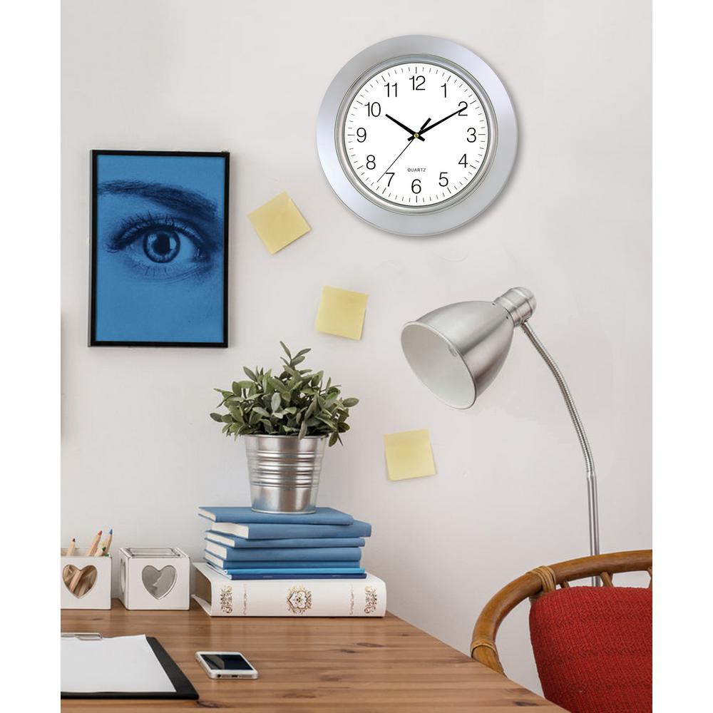 Timekeeper Products 13 in. Round Silver Frame Silver Rim Wall Clock ...