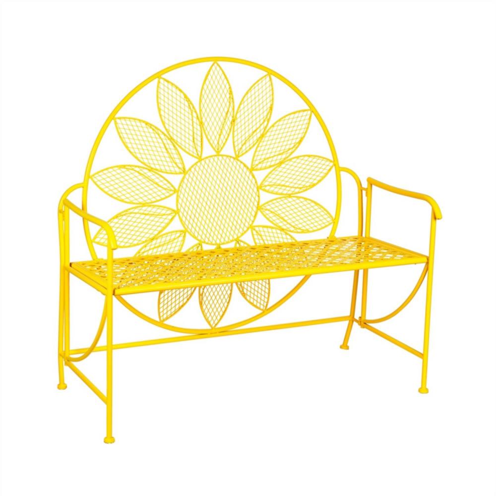 Evergreen Sunflower 44 in. Yellow Metal Outdoor Bench-8MB137 - The Home ...