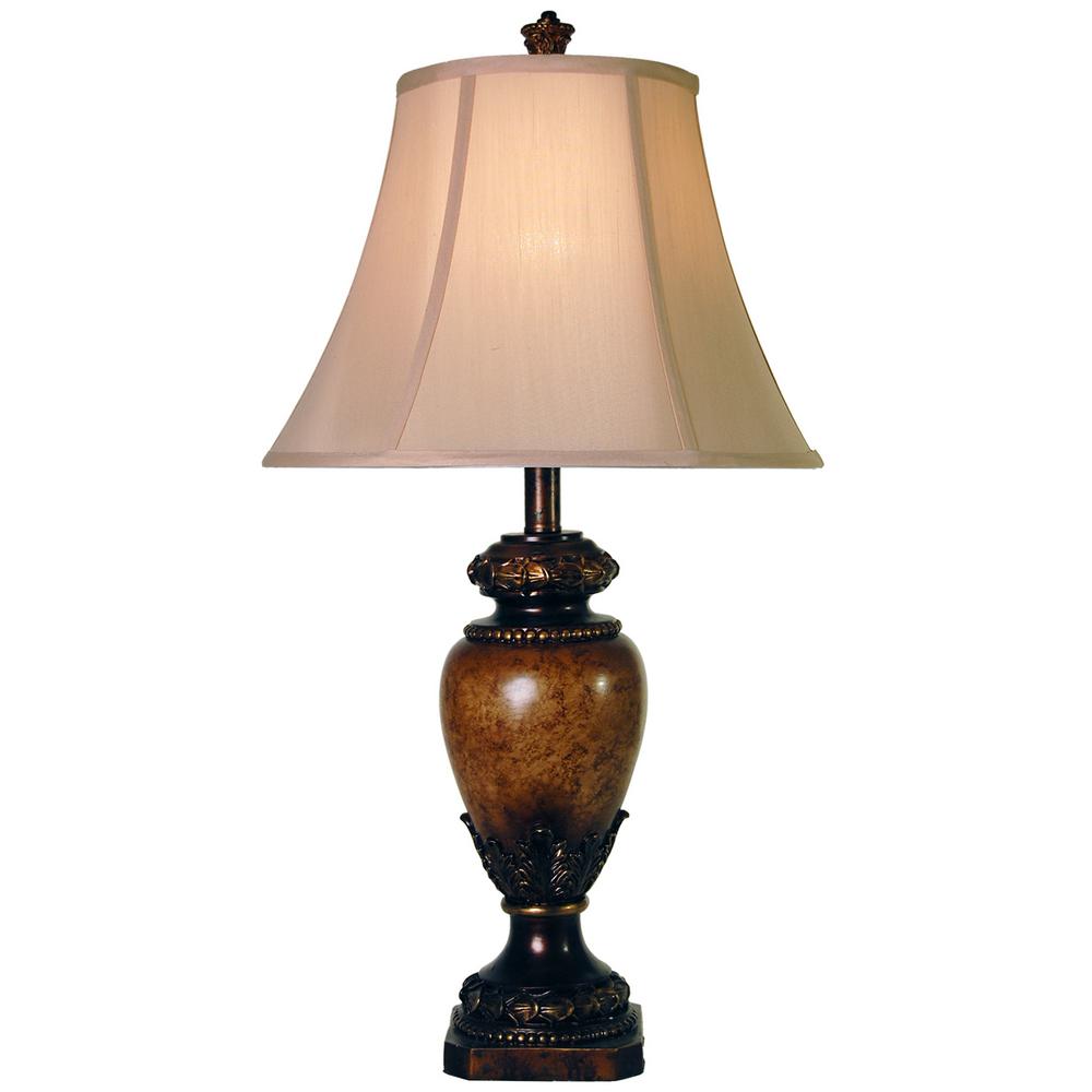 StyleCraft 28.5 in. Brown Table Lamp with Taupe Fabric Shade-L3-1123DS ...