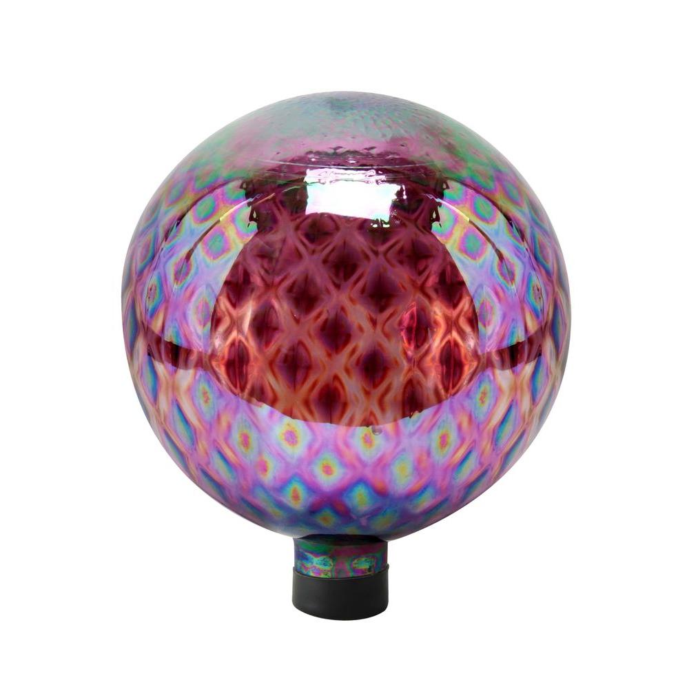Alpine 10 In Purple Glass Gazing Globe With Diamond Pattern Grs284 The Home Depot