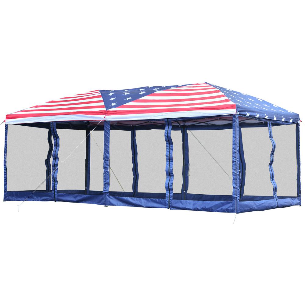 Outsunny 10 ft. x 20 ft. American Flag Print Pop Up Party Tent Gazebo ...