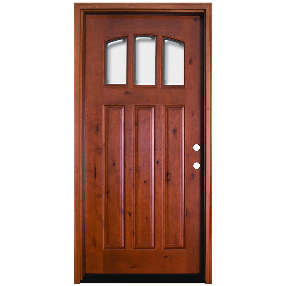 Steves & Sons 36 in. x 80 in. Craftsman 3 Lite Arch Stained Knotty ...