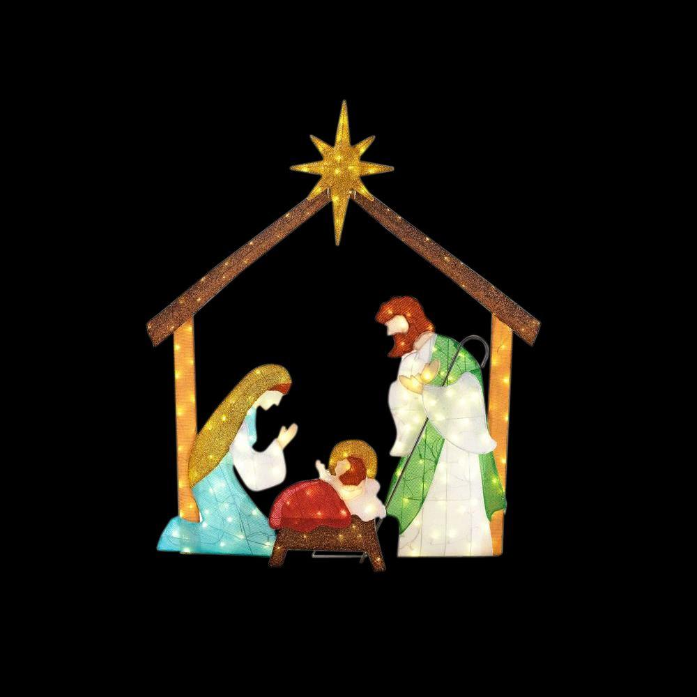 Home Accents Holiday 66 In LED Lighted Tinsel Nativity Scene TY762 