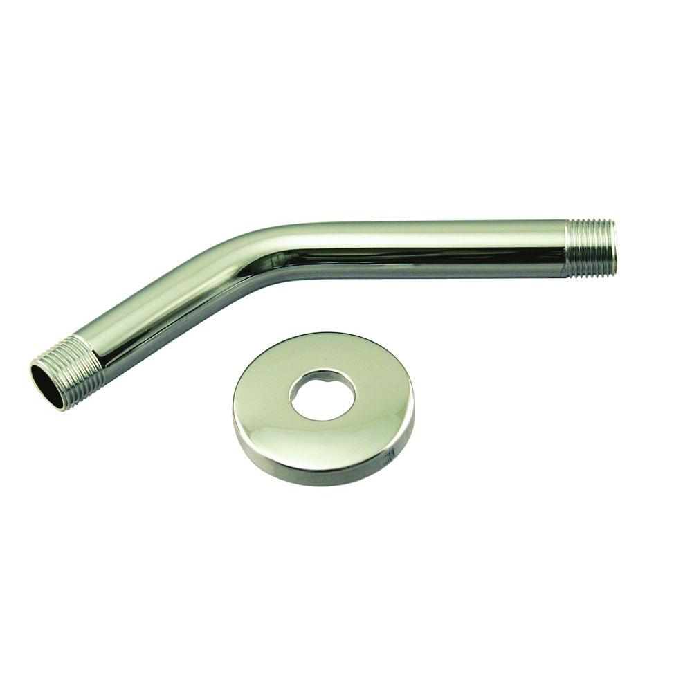 Westbrass 1/2 in. IPS x 8 in. Shower Arm with Flange, Polished Nickel ...