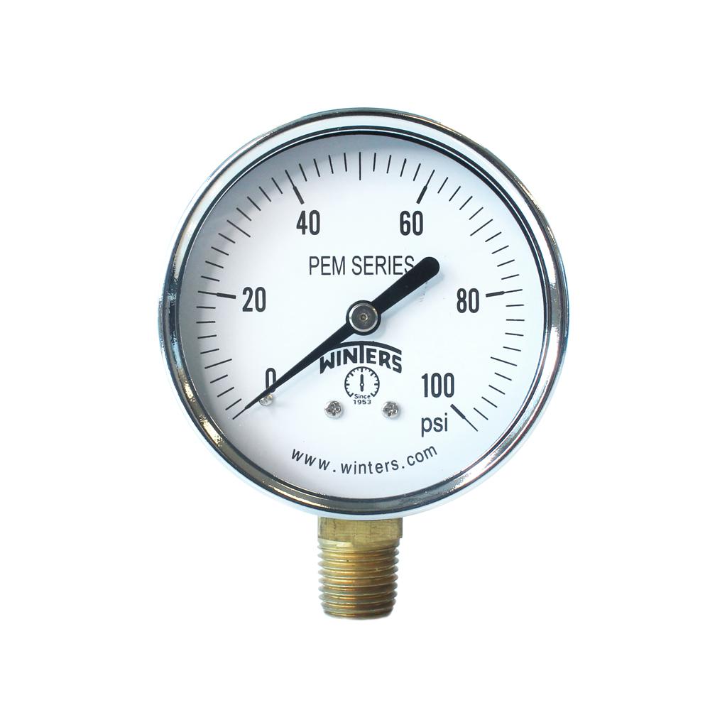 Winters Instruments PEM Series 2.5 in. Brass Pressure Gauge with 1/4 in ...