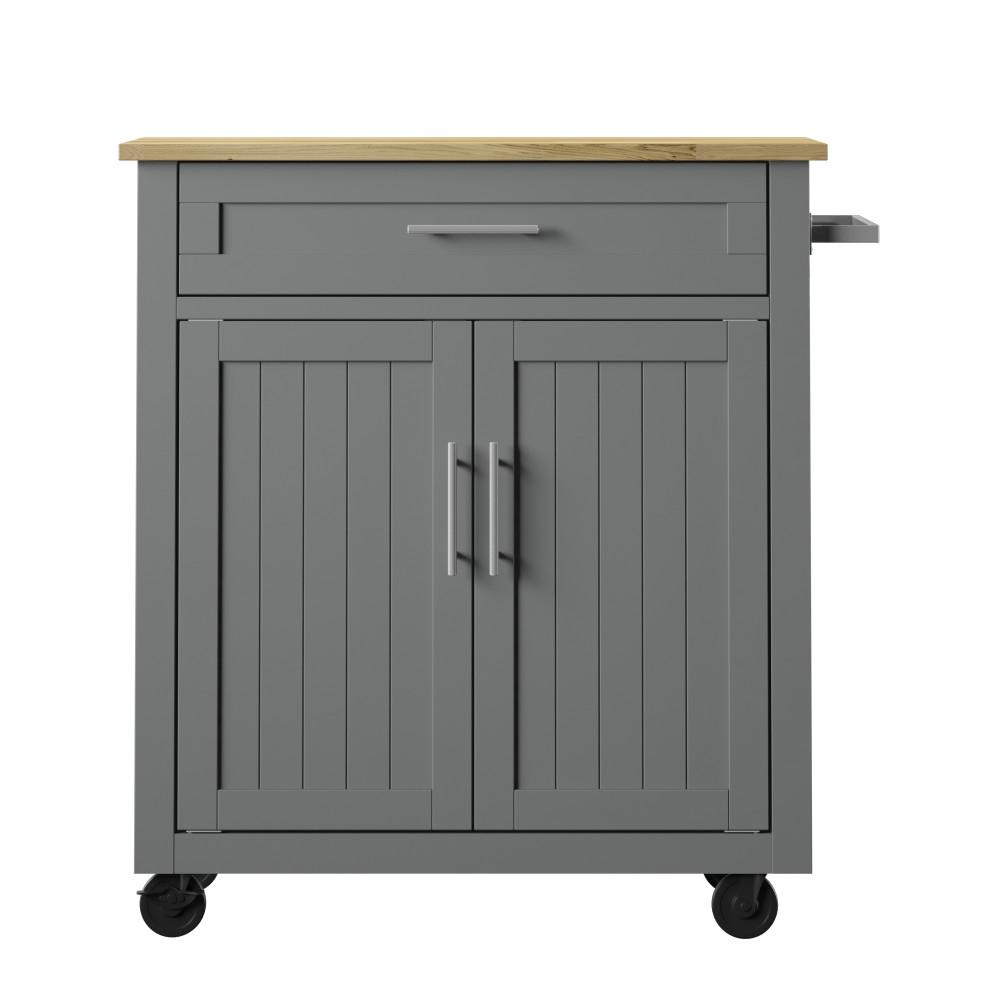 Unbranded 32 in. Pure Gray Kitchen Cart with Panel Doors and Drawer ...