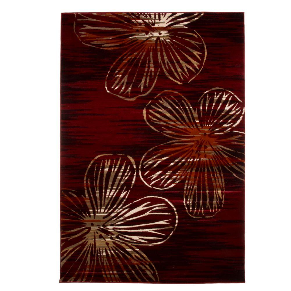 Lavish Home Opus Modern Floral Burgundy 8 ft. x 10 ft. Area Rug-62 ...