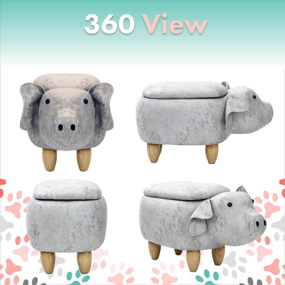 Critter Sitters Light Gray Pig Animal Shape Storage Ottoman-CSPIGSTOTT ...