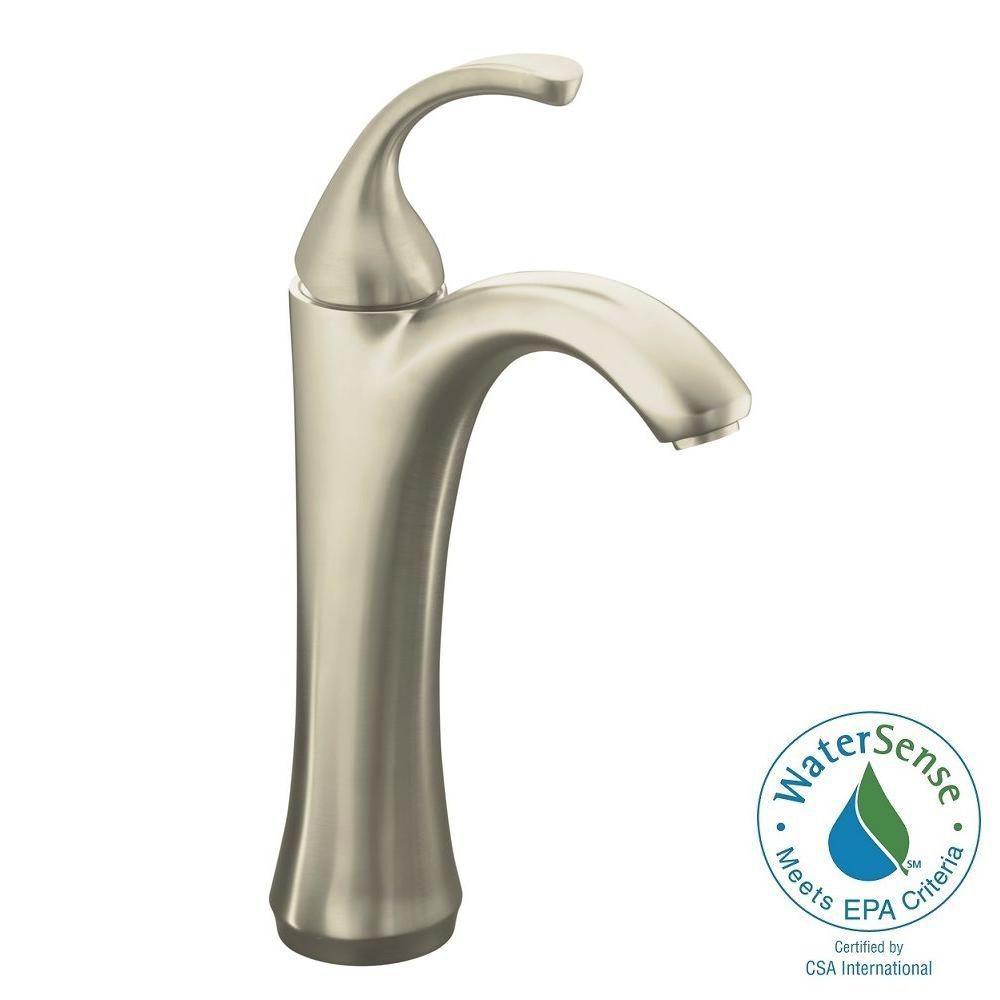 KOHLER Forte Single Hole Single Handle Mid-Arc Bathroom Faucet in Vibrant Brushed Nickel-K ...