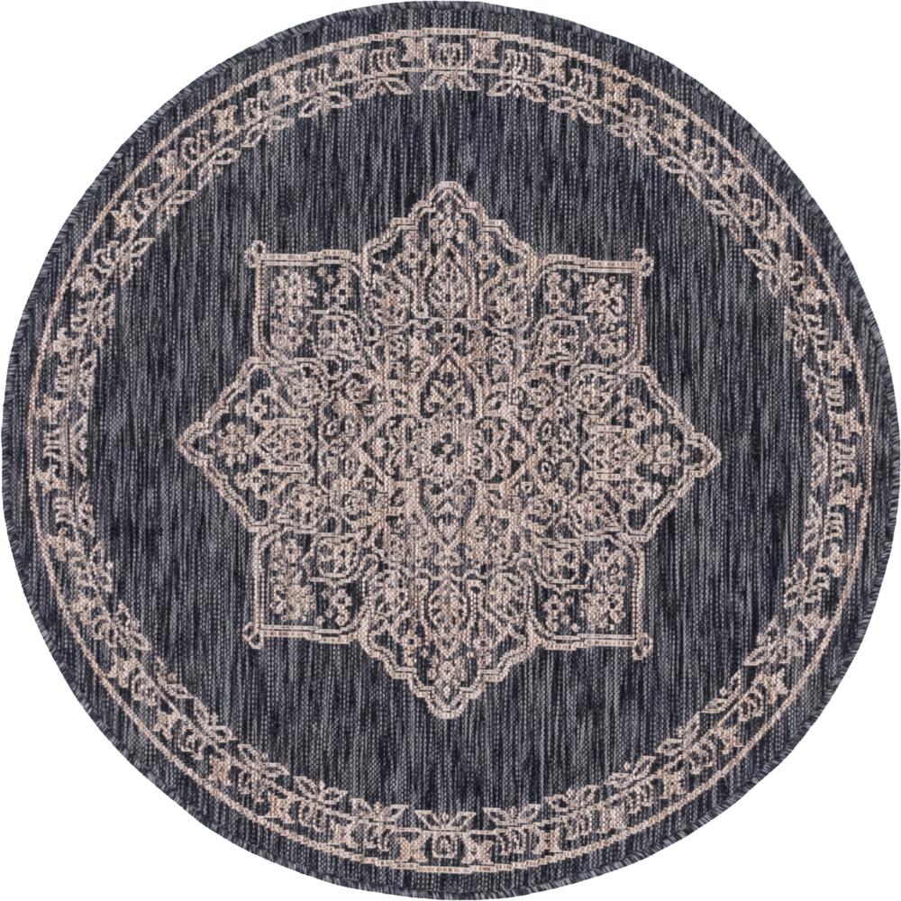 Unique Loom Charcoal Gray Antique Outdoor 4 ft. Round Area Rug-3145167 ...