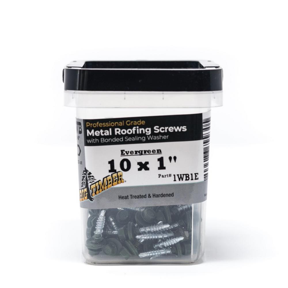 BIG TIMBER #10 x 1 in. Evergreen Hex Washer Head Metal to Wood Screw ...