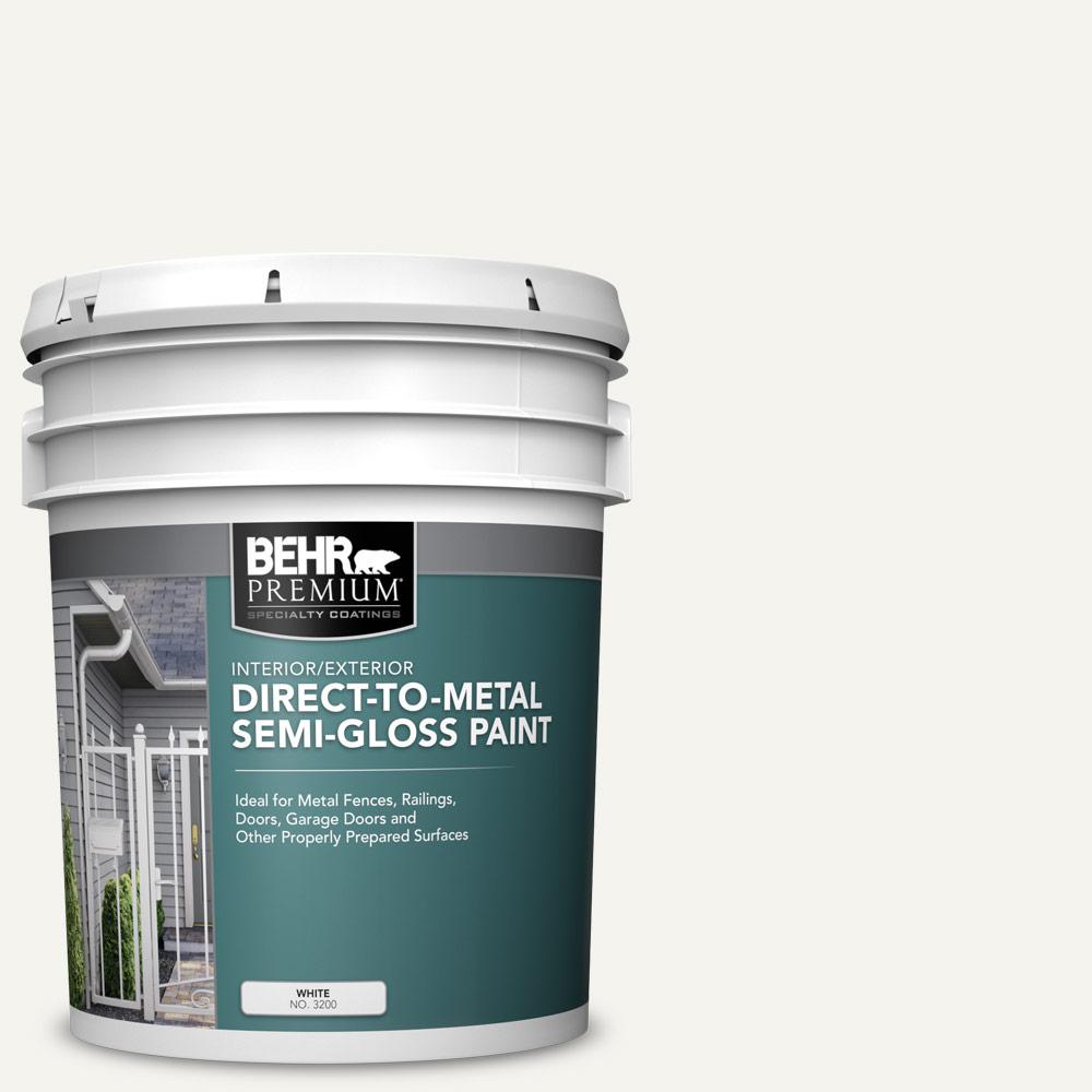 BEHR PREMIUM 5 gal. #75 Polar Bear Semi-Gloss Direct to Metal Interior ...