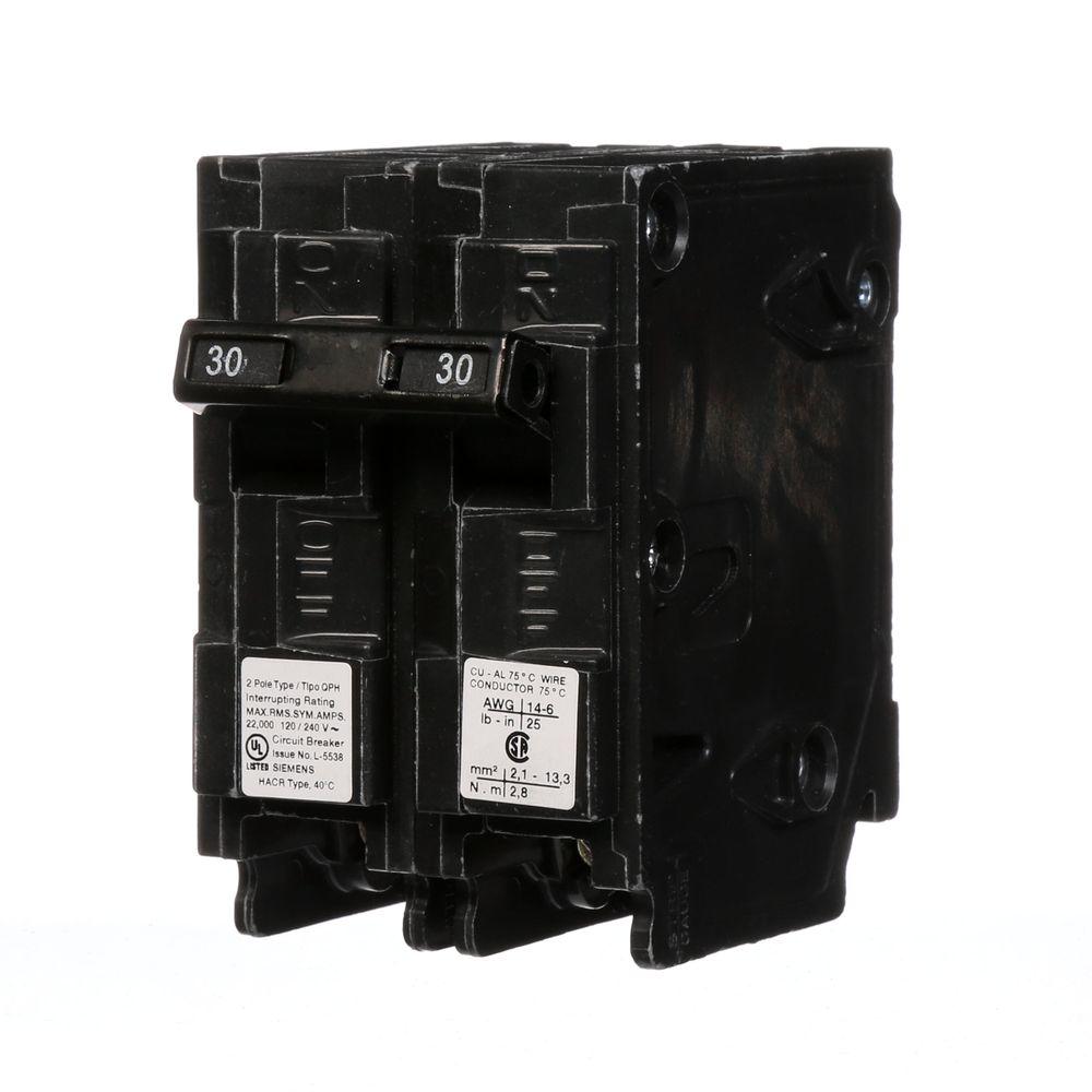 Siemens 30 Amp Double-Pole Type QPH 22kA Circuit Breaker-Q230H - The ...