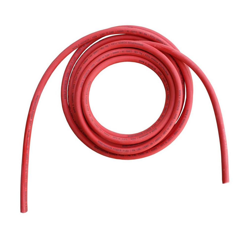 WindyNation 8-Gauge 8 AWG 20 ft. Red Welding Battery Pure Copper ...