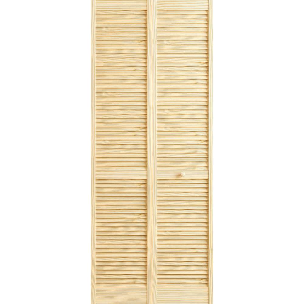 Veranda 30 in. x 80 in. Louver Pine Unfinished Interior Closet Bi-fold ...