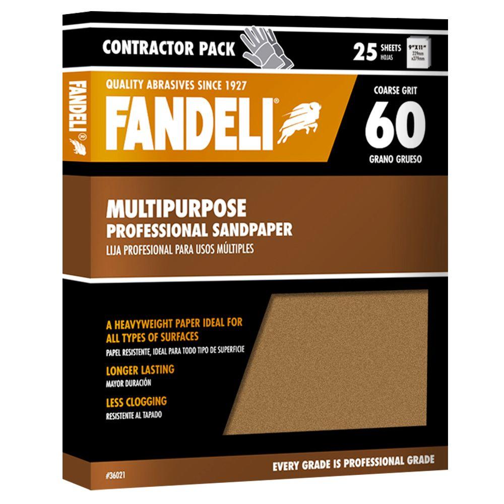 Fandeli 9 in. x 11 in. 60 Grit Coarse Premium Aluminum Oxide Sandpaper ...