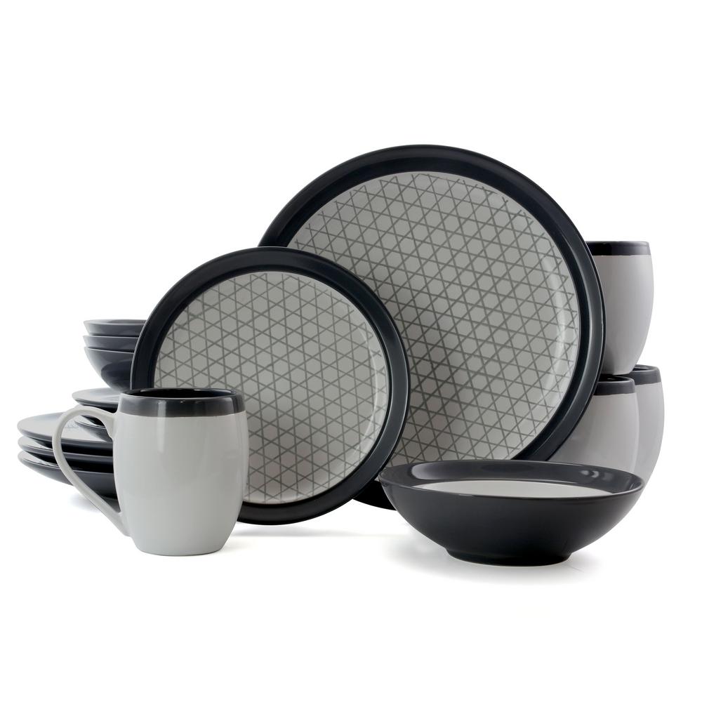Dinnerware Sets Elama Lavish Blue Round Stoneware with Scalloped Edges ...