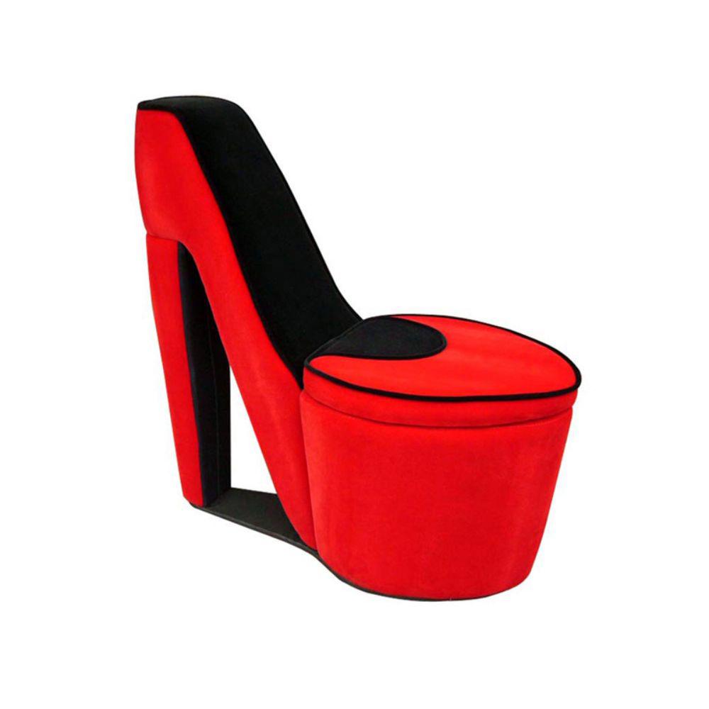 Benjara Red and Black High Heel Shaped Wooden Chair with Storage ...