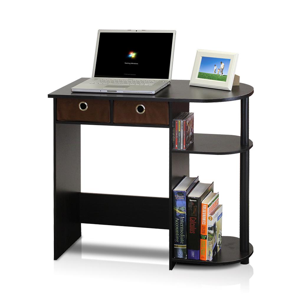 Furinno 32 in. Rectangular Espresso 2 Drawer Computer Desk with Built ...