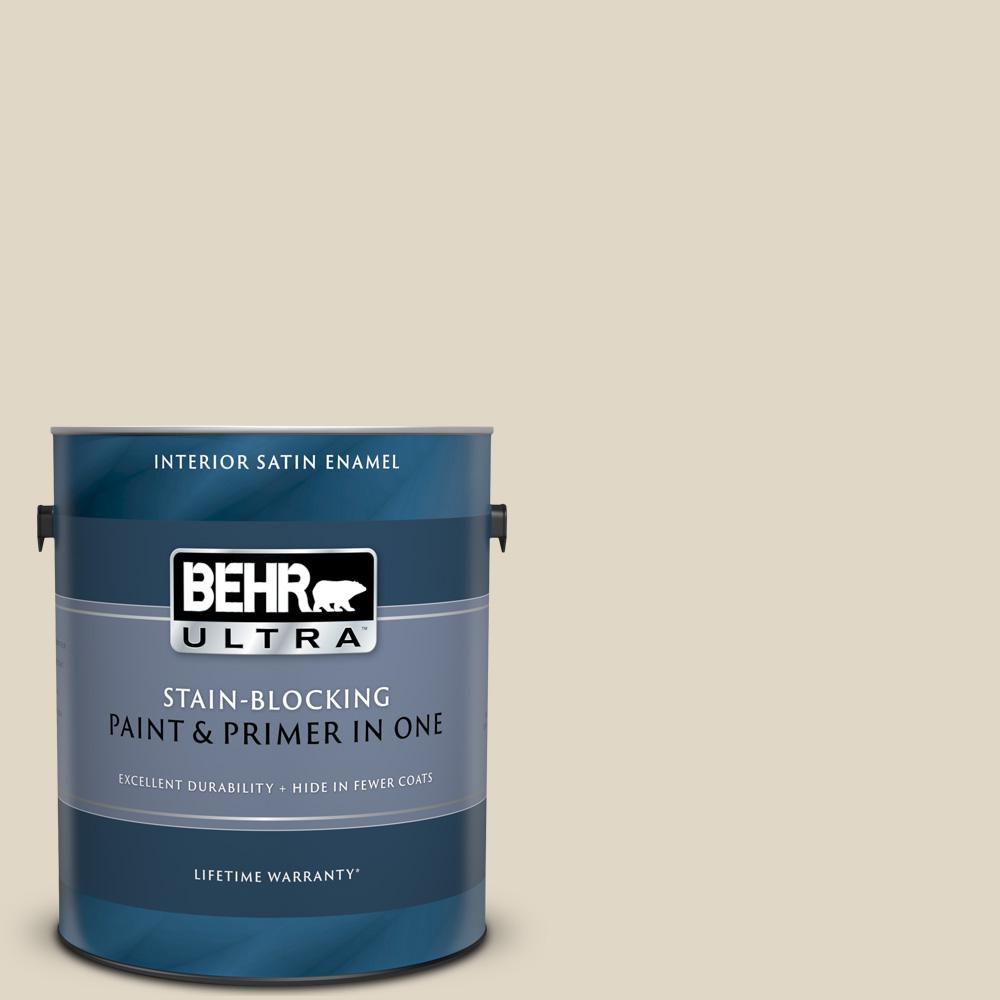 BEHR ULTRA 1 gal. #YL-W13 Sentimental Beige Satin Enamel Interior Paint ... BEHR ULTRA 1 gal. #YL-W13 Sentimental Beige Satin Enamel Interior Paint ...