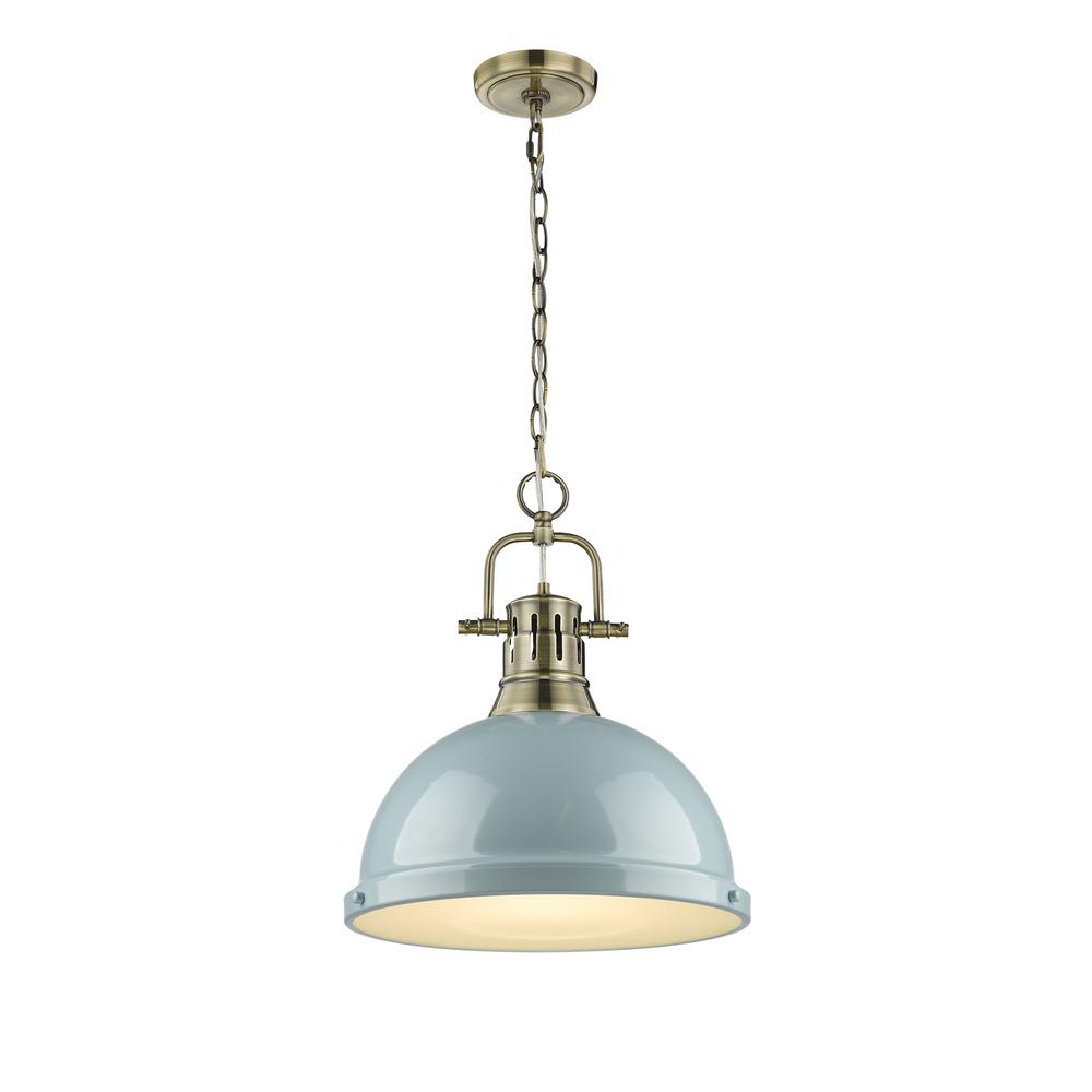 Golden Lighting Duncan AB 1-Light Aged Brass Pendant with Seafoam Shade ...