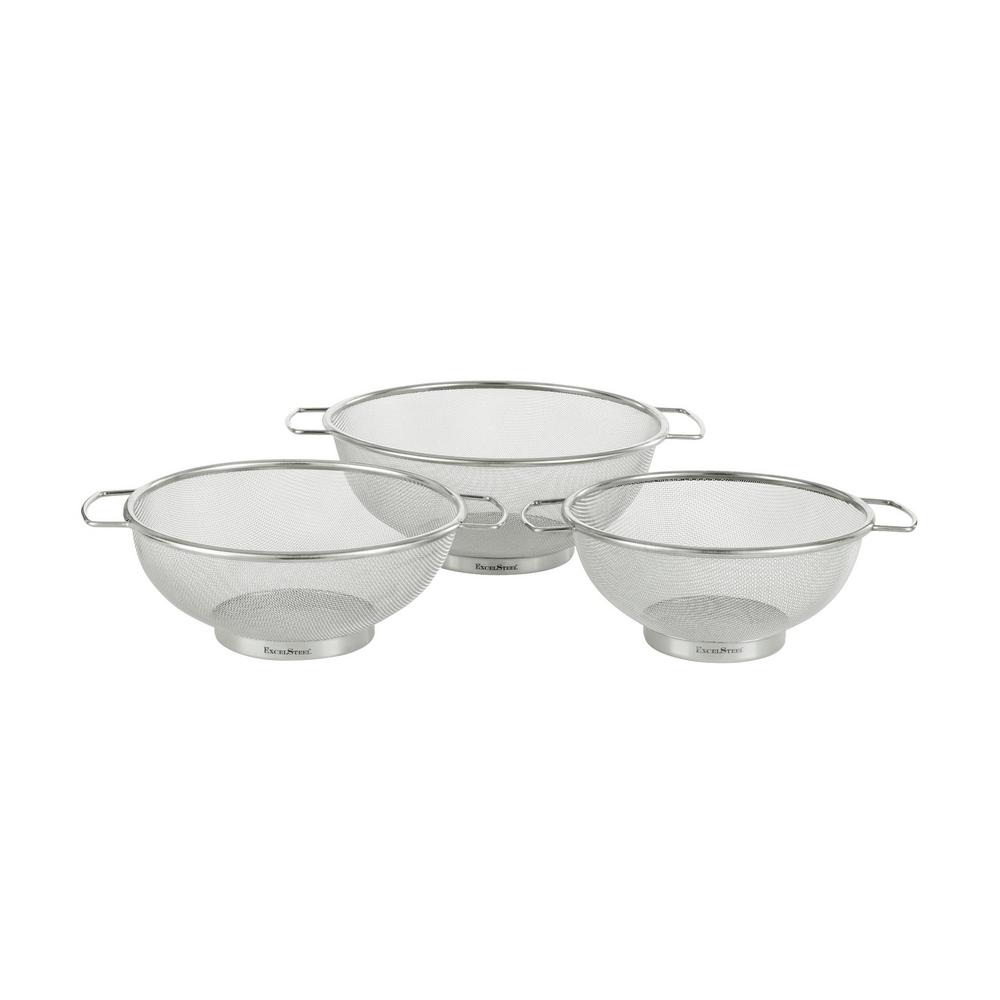 ExcelSteel Stainless Steel Fine Mesh Colander with Resting Base (Set of ...