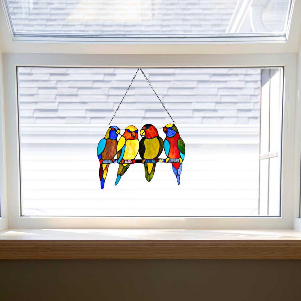 River Of Goods Multi Stained Glass Tropical Birds Window Panel 14469 The Home Depot