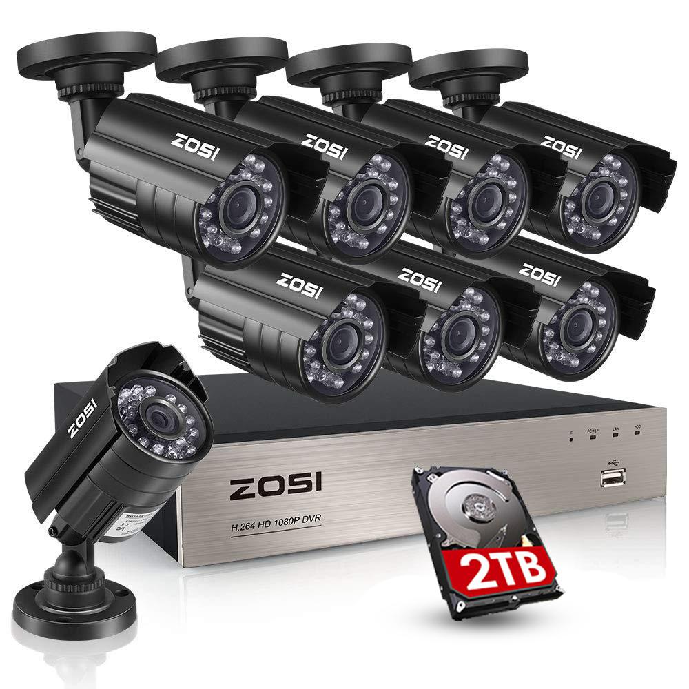 ZOSI 8-Channel 1080p 2TB DVR Security Camera System with 8 Wired Bullet ...