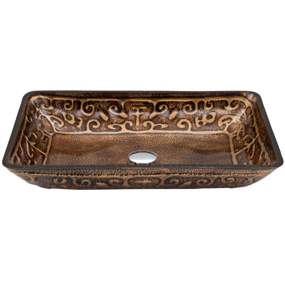 Vigo Rectangular Glass Vessel Sink In Golden Greek Vg07045 The Home Depot