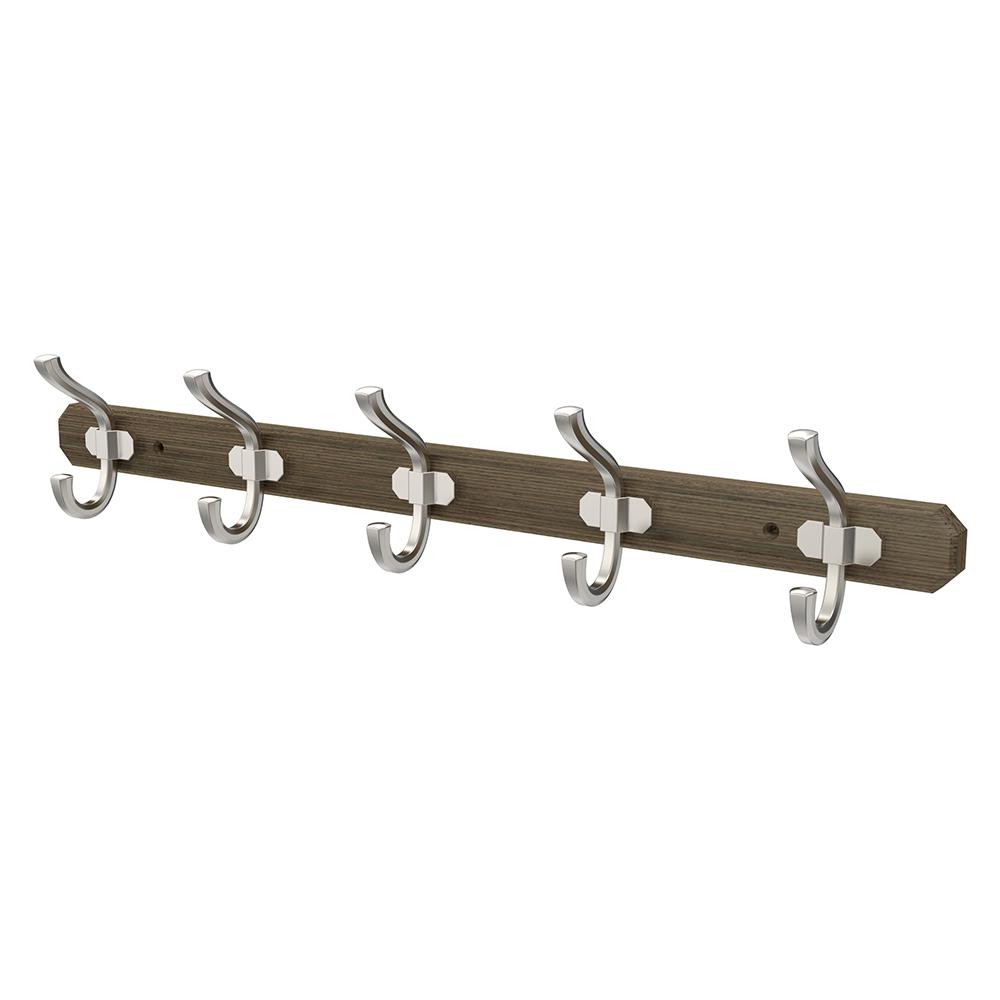 Liberty Galena 27 in. Pebble Gray and Polished Nickel Pilltop Hook Rack ...