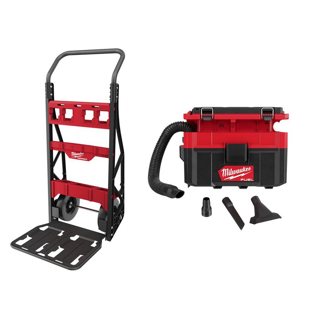 Milwaukee PACKOUT 20 in. 2-Wheel Utility Cart & M18 FUEL PACKOUT 18 ...
