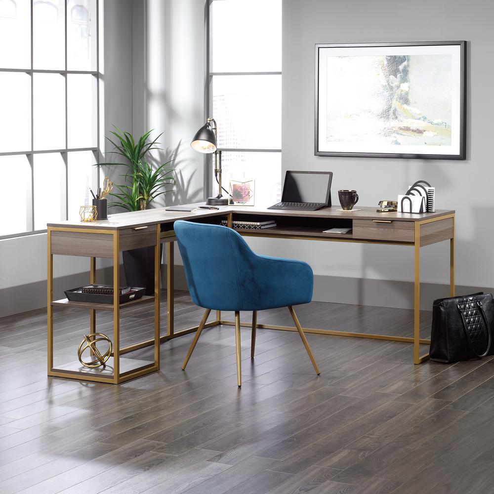 SAUDER International Lux Diamond Ash L-Shaped Desk-423302 - The Home Depot