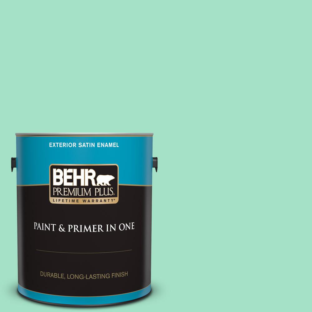 BEHR PREMIUM PLUS 1 gal. #470A-3 Reef Green Satin Enamel Exterior Paint ...