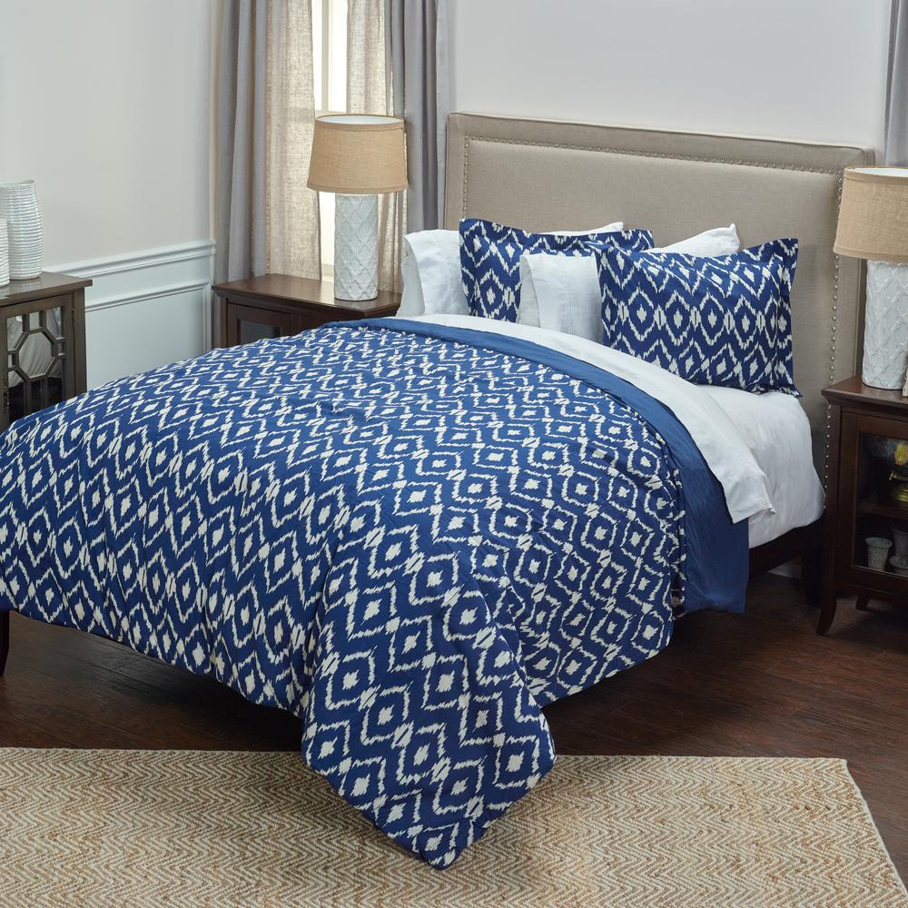Rizzy Home Natural/Blue Ikat Pattern 3-Piece King Bed Set ...
