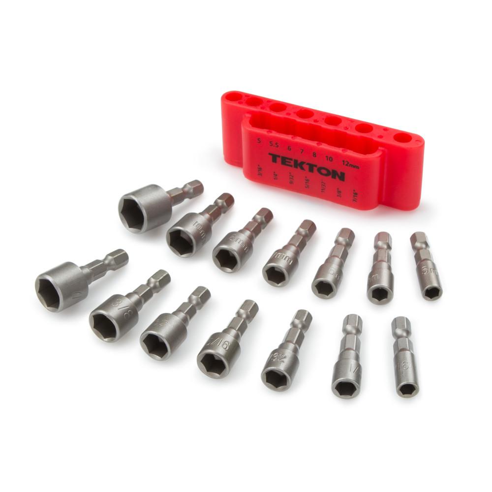 TEKTON 3/16-7/16 in., 5-12 mm Quick-Change Power Nut Driver Bit Set (14 ...