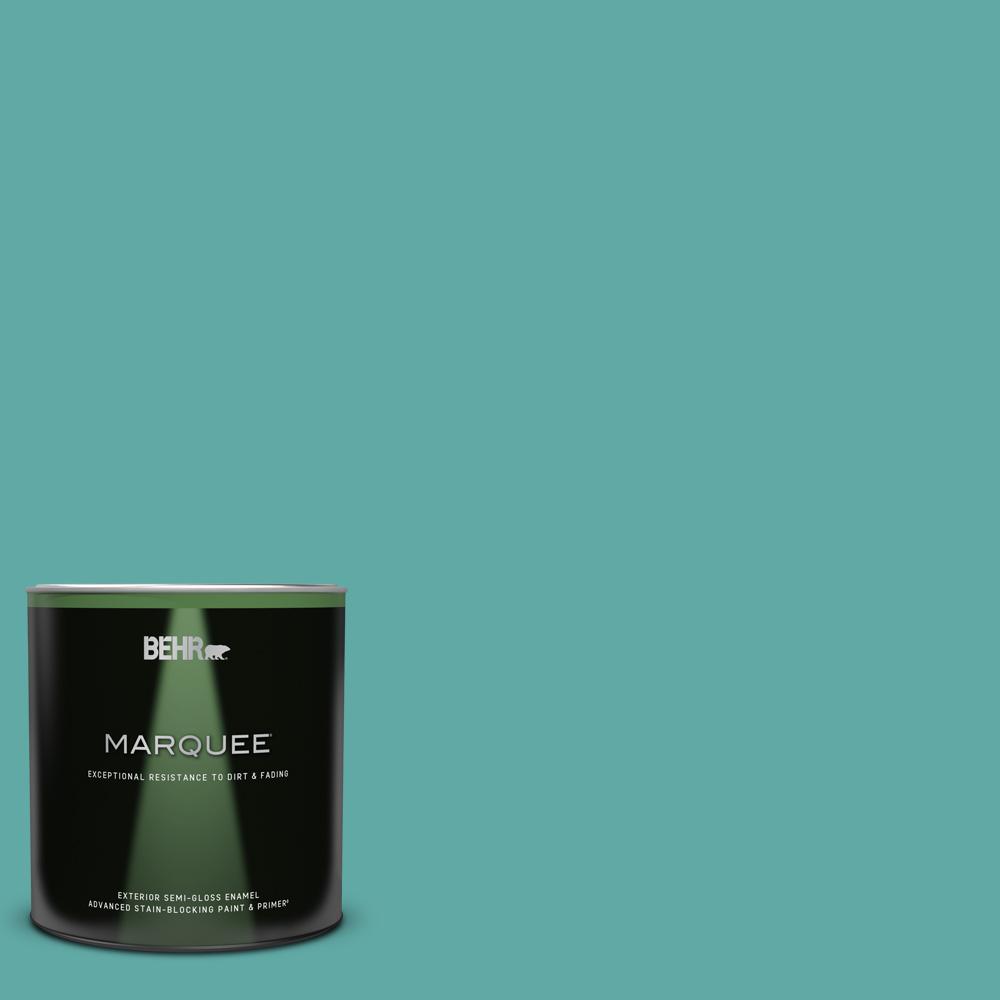 BEHR MARQUEE 1 qt. #500D-5 Teal Zeal Semi-Gloss Enamel Exterior Paint ...