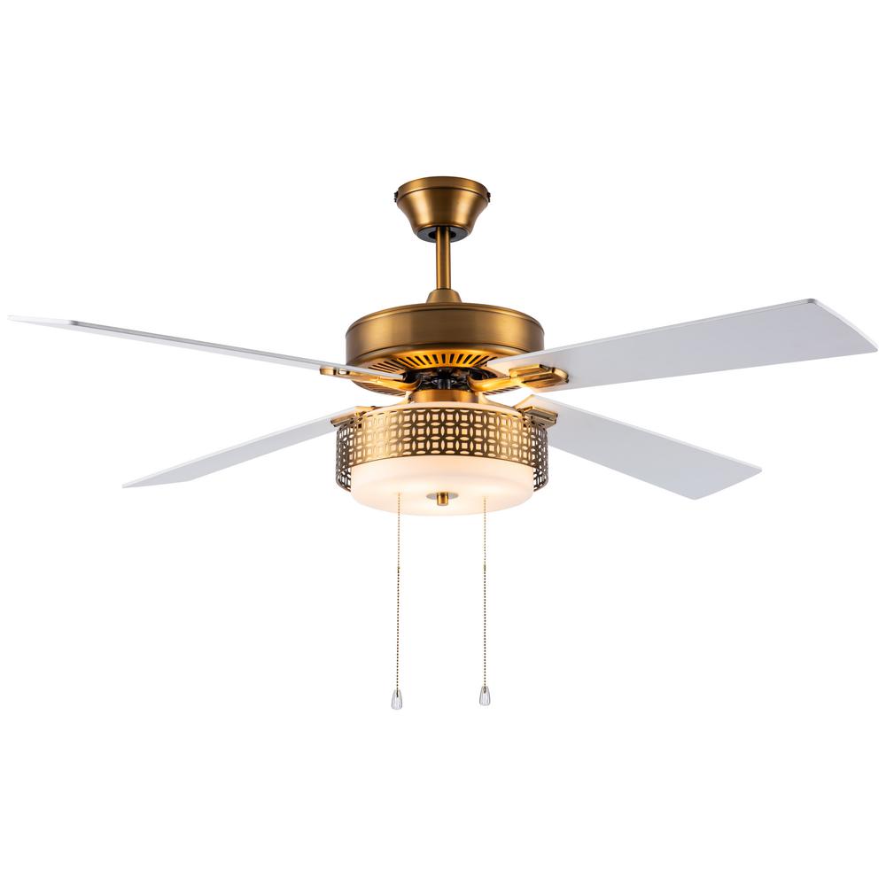 River of Goods Isabella 52 in. LED Indoor Brass and White Ceiling Fan ...