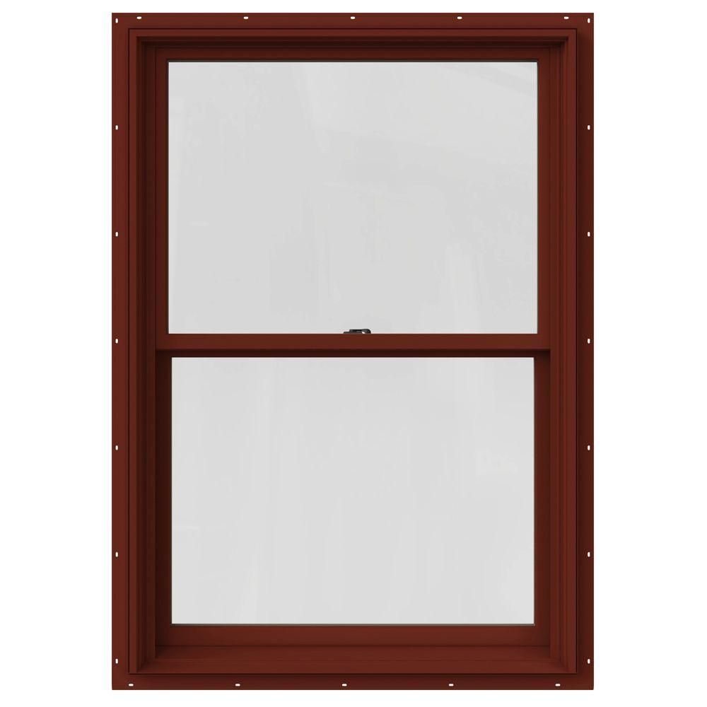 JELD-WEN 33.375 in. x 48 in. W-2500 Series Red Painted Clad Wood Double ...