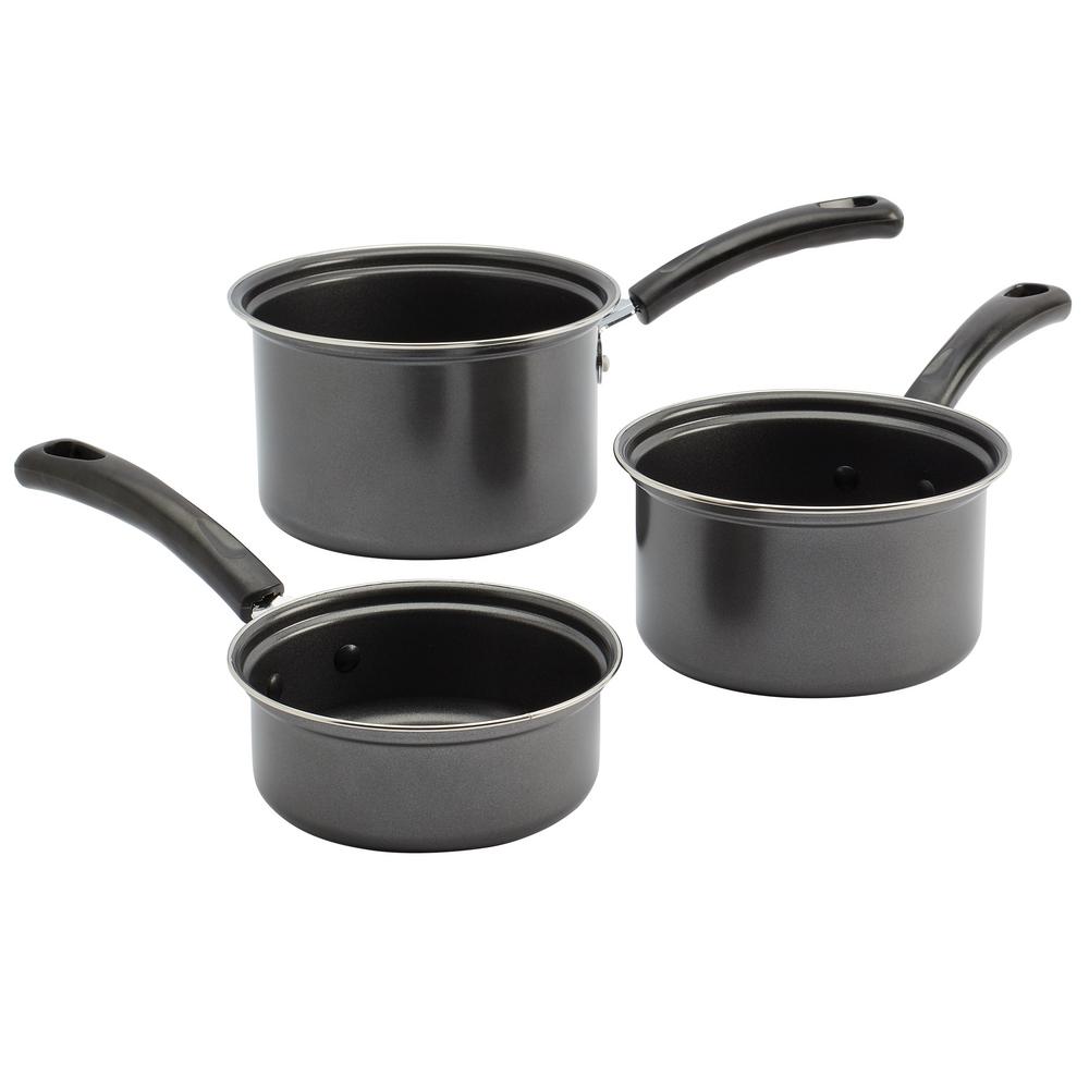 Basic Essentials 3-Piece Black Carbon Steel Saucepan Set-TTU-Q5003-EC ...