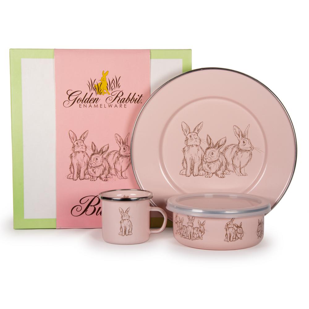 Golden Rabbit Pink Bunnies 3-Piece Feeding Set with Plate Bowl and Mug ...