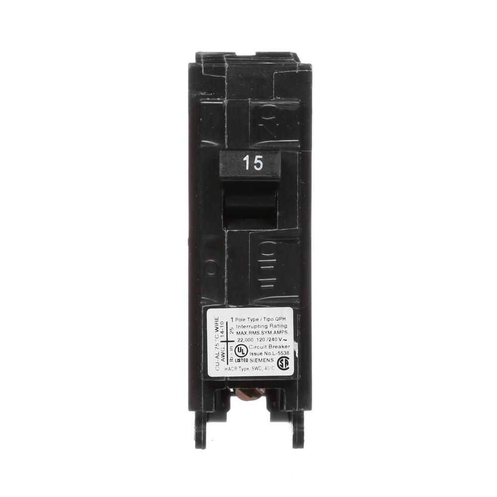 Siemens 15 Amp 1-Pole 22 kA Type QPH Circuit Breaker-Q115H - The Home Depot