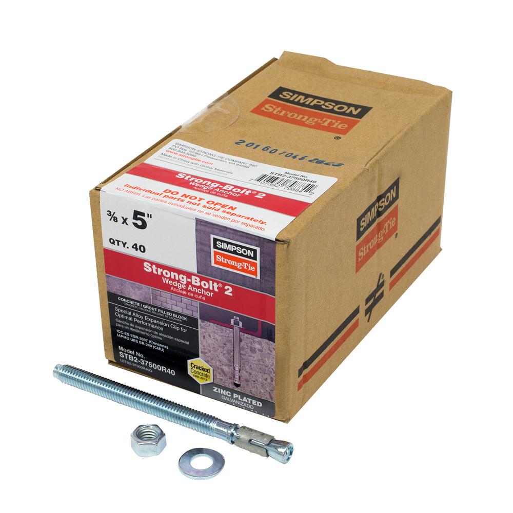 40per Box Simpson Strong Tie Simpson STB2-37500R40 Strong-Bolt 3/8 by 5 ...
