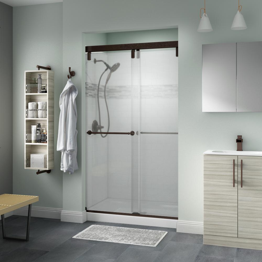Foremost Cove 48 in. W x 72 in. H Frameless Sliding Shower Door in Oil ...