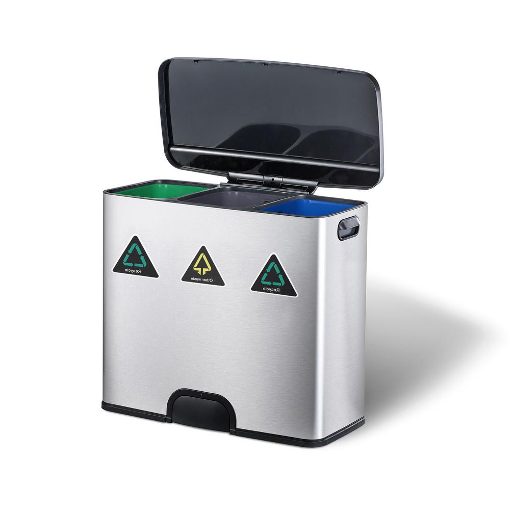 VEIKOUS Silver Stainless Steel 3-Section Recycling Bin-TB-001 - The ...