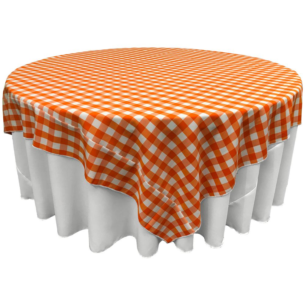 LA Linen "72 in. x 72 in. White and Orange Polyester Gingham Checkered ...