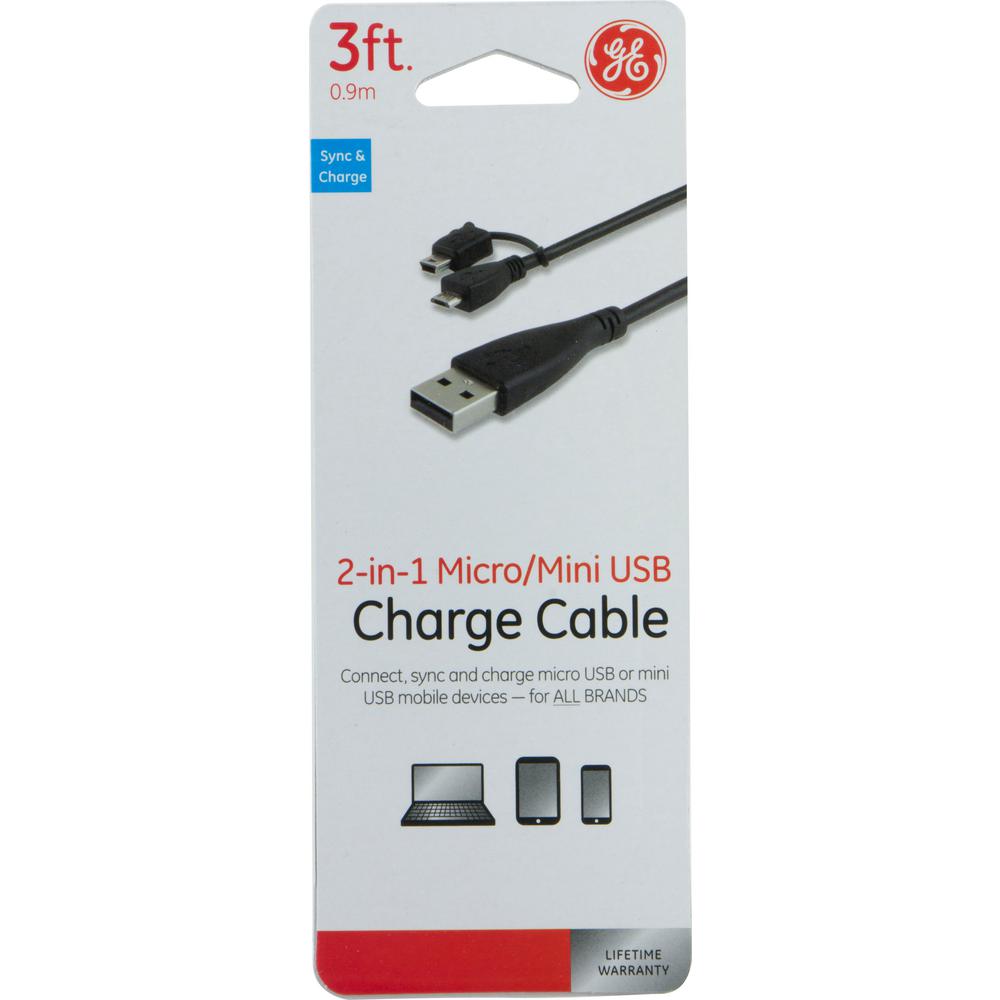 GE 3 ft. USB Micro, Mini Combo Cable with Adapter-34709 - The Home Depot