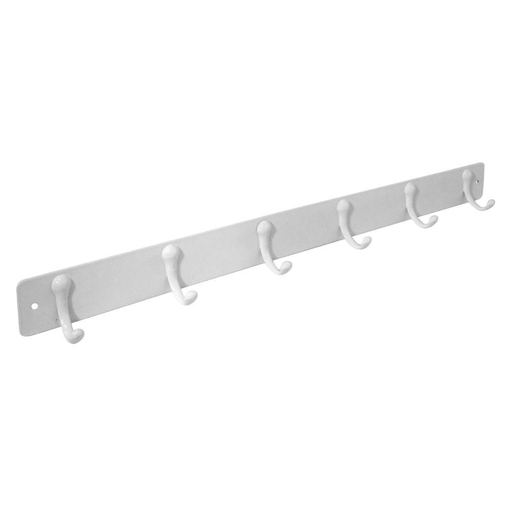 interDesign Flat Bar Wall-Mount 6 Hook Rack in White-46125CX - The Home ...