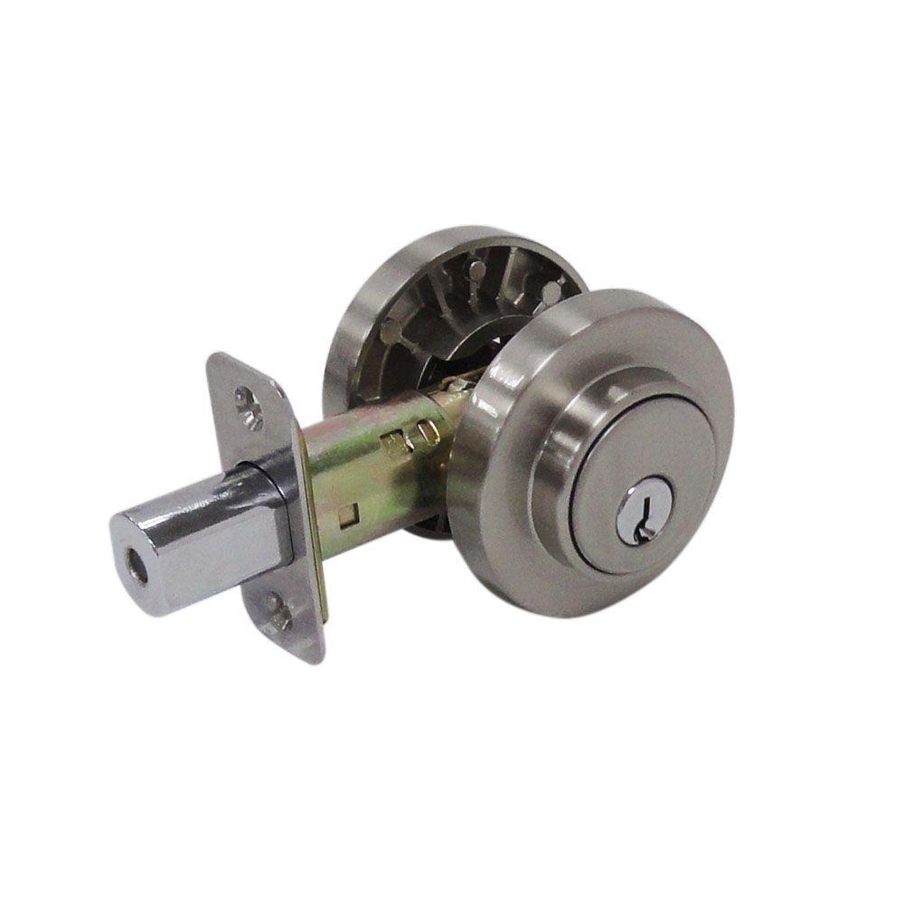 Faultless Double Cylinder Satin Nickel Round Contemporary Deadbolt ...